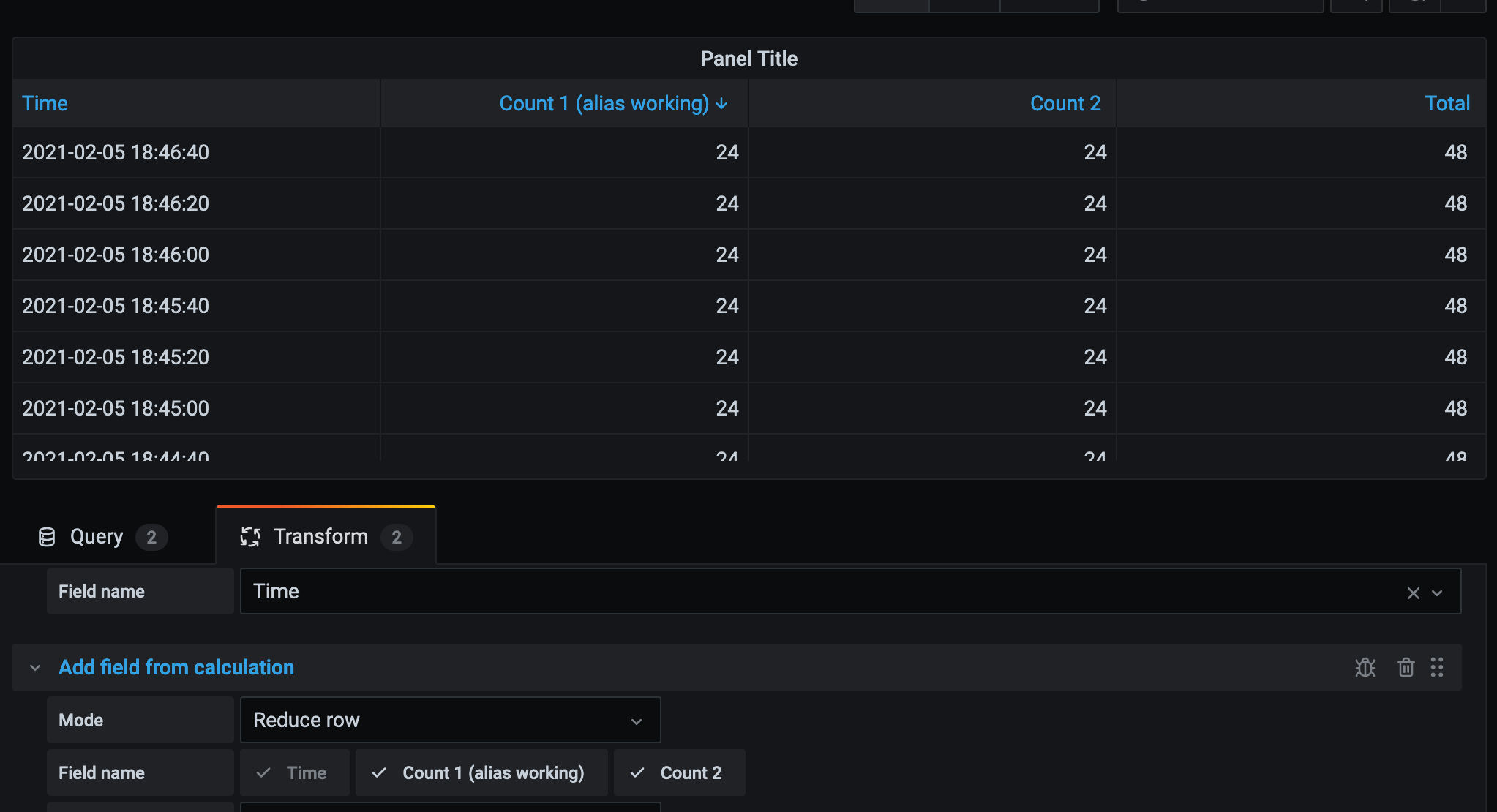Multiple Queries & metrics as count 1, count 2 not working as expected after 7.4 upgrade ...