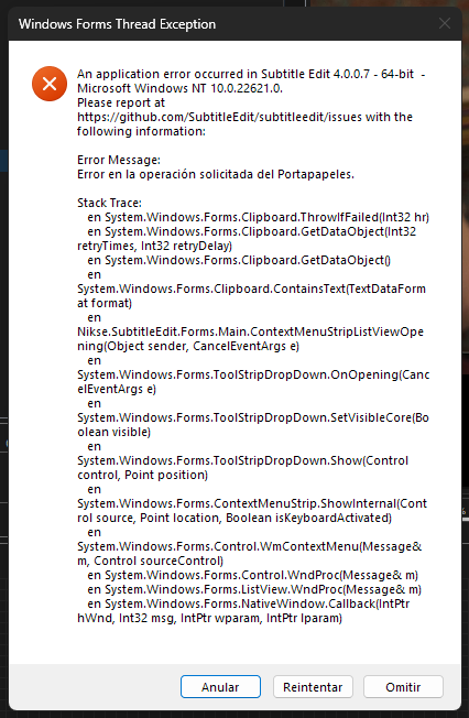 Error Message · Issue 7343 · Subtitleeditsubtitleedit · Github 1277