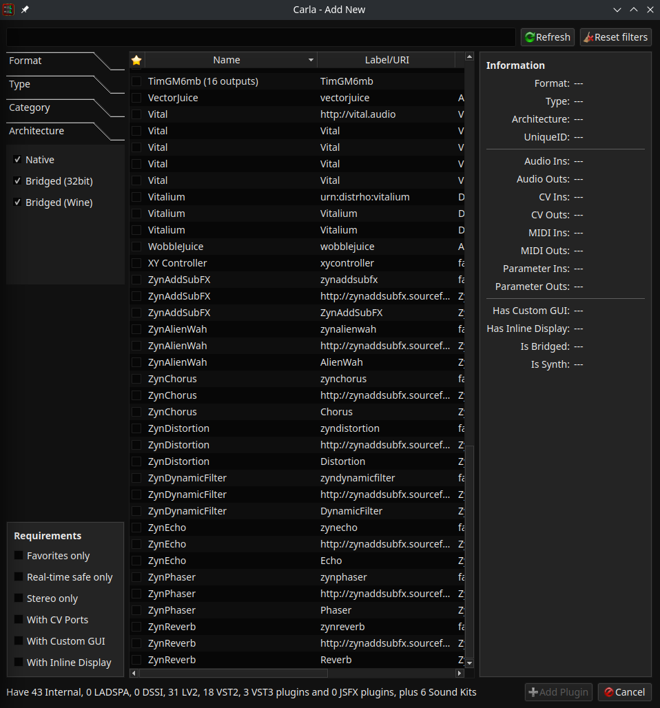 Carla 2.5.0 on Linux does not display Wine Windows VST plugins in Add New menu. · Issue #1650 ...