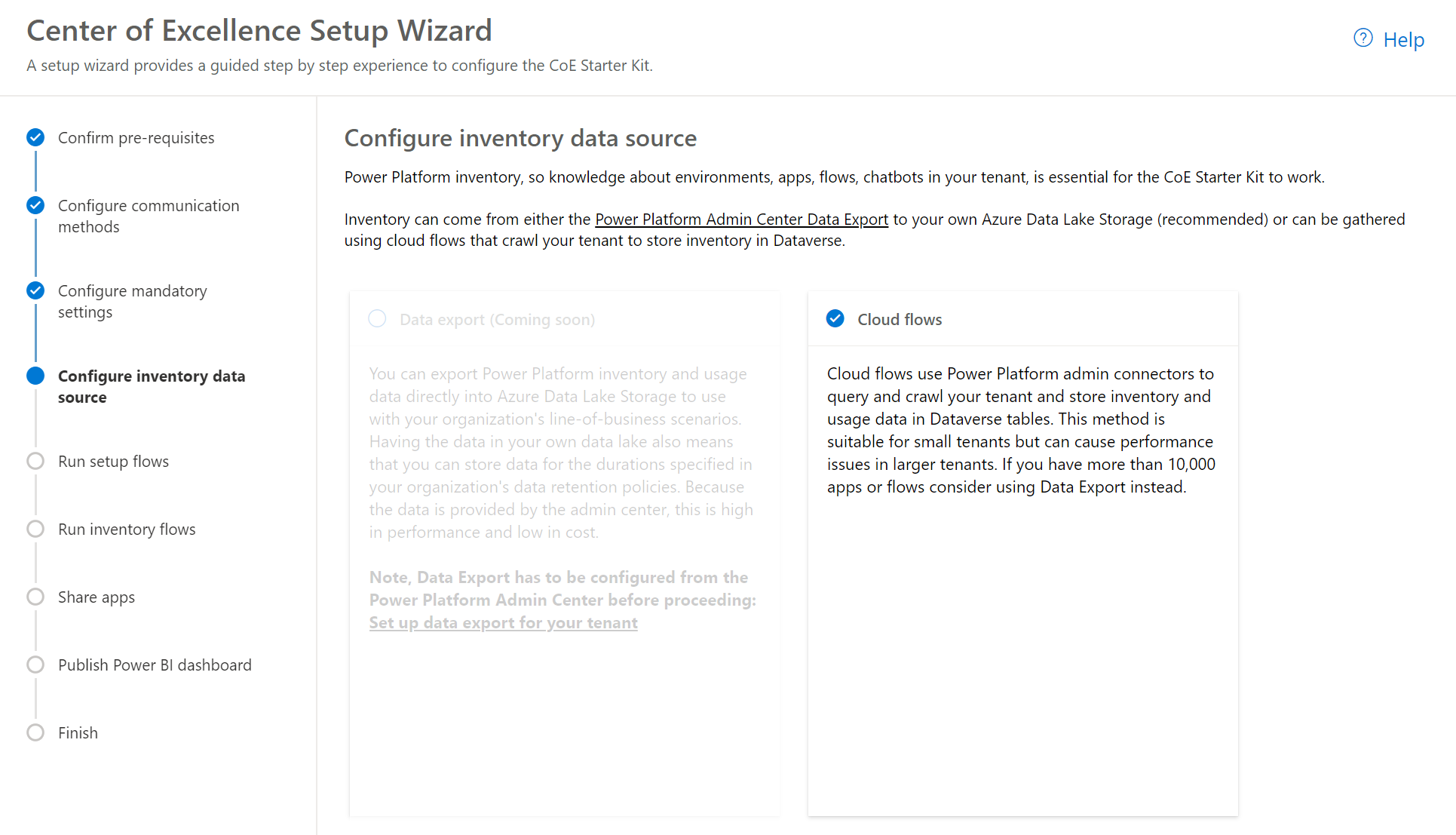 [CoE Starter Kit - BUG] Data Export Greyed Out on Setup Wizard · Issue #5087 · microsoft/coe ...