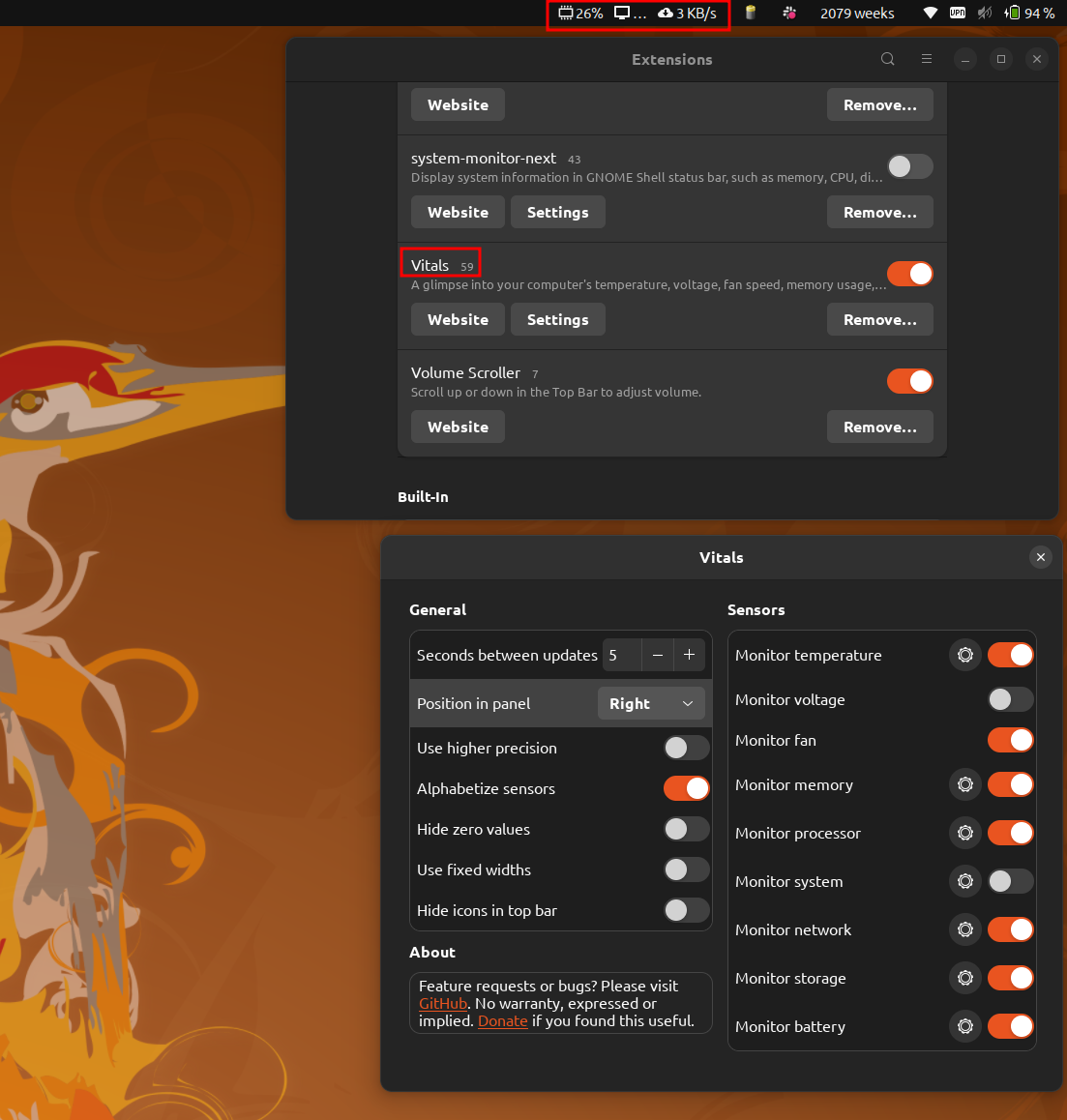 Vitals Ubuntu 22.04 Top Bar only showing ... · Issue #298 · corecoding/Vitals · GitHub