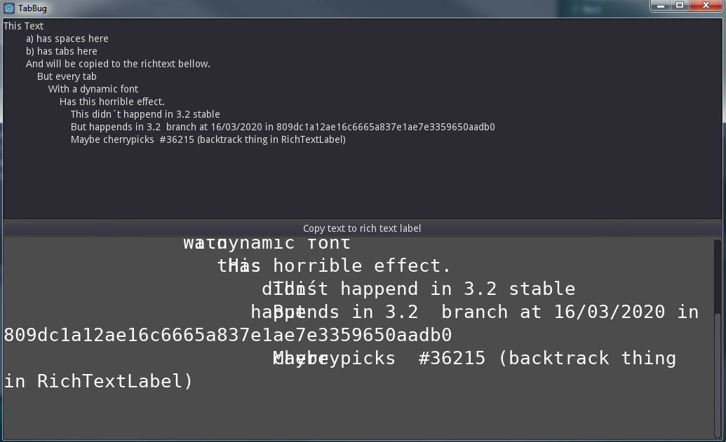 [3.2.1] RichTextLabel tabulation bug with dynamic font. · Issue #37081 · godotengine/godot · GitHub