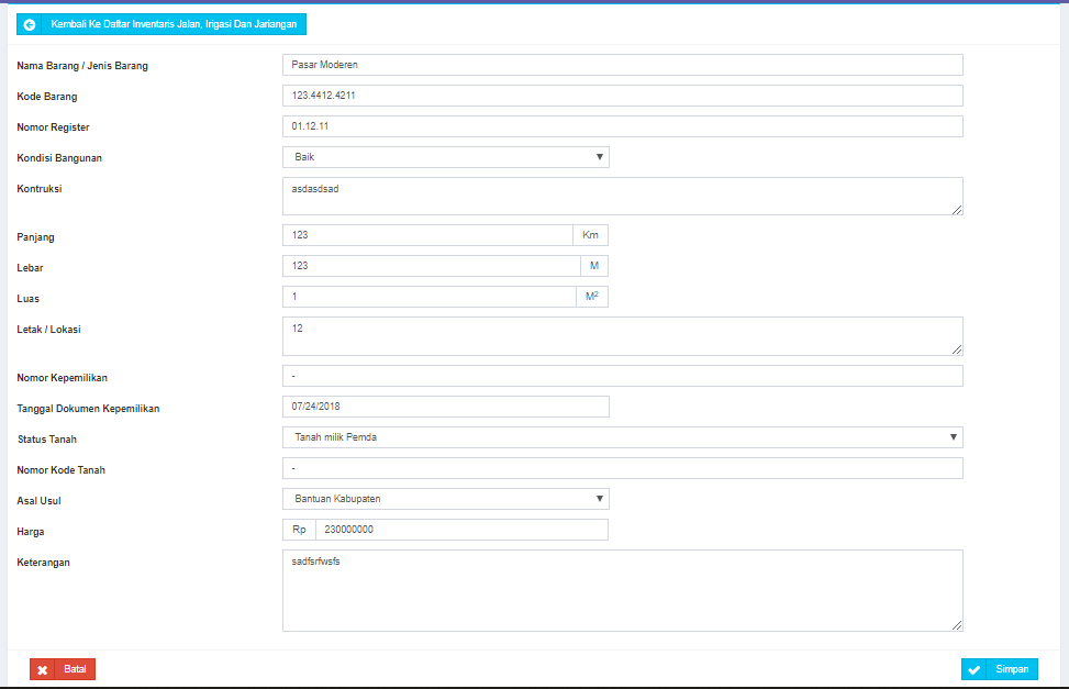 [tampilan-admin] Perbaiki fungsi simpan pada menu Inventaris Jalan ...