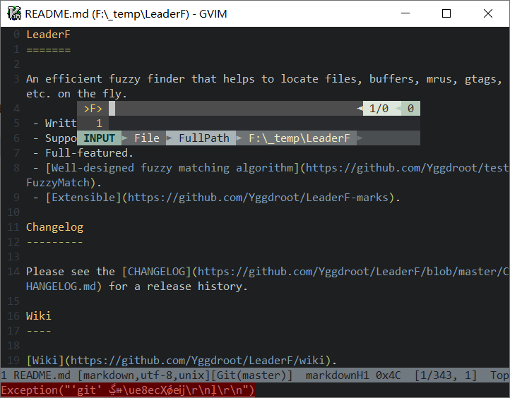 Error running `:Leaderf file` in a git repo directory in windows · Issue #441 · Yggdroot/LeaderF ...