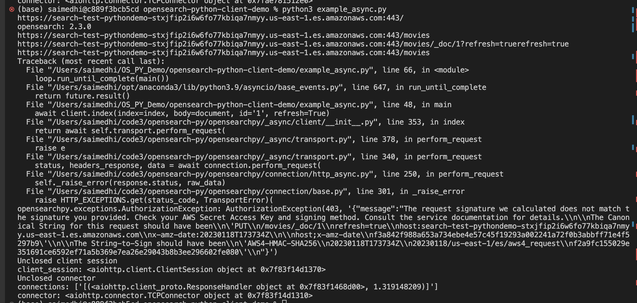 Bug Signrequest Is Failing While Using Awsv4signerauth With Asyncopensearch · Issue 272 