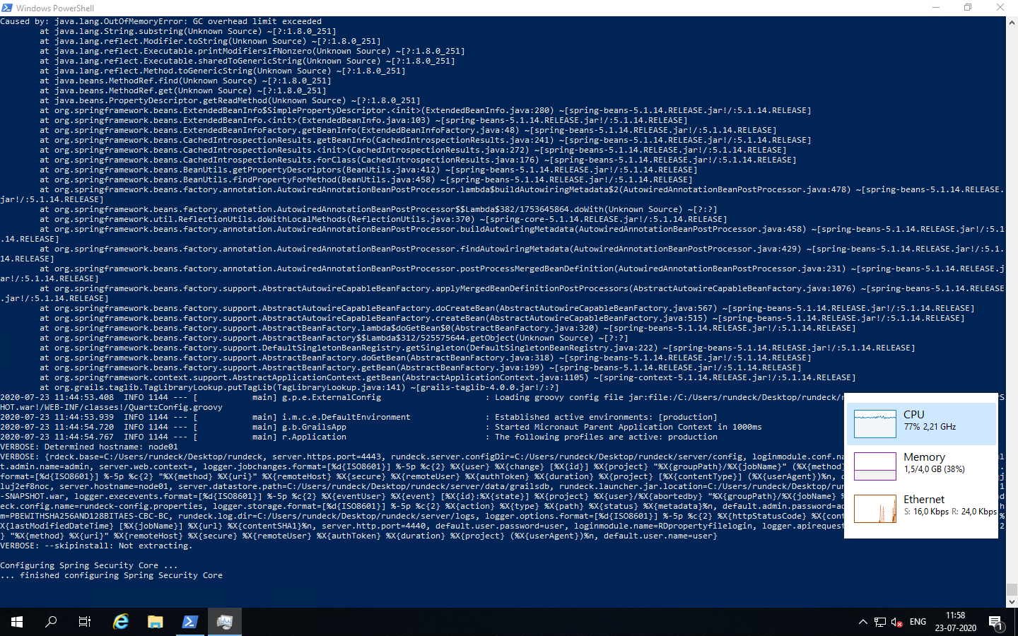 Rundeck stuck forever as Windows Service because old configs by default ...