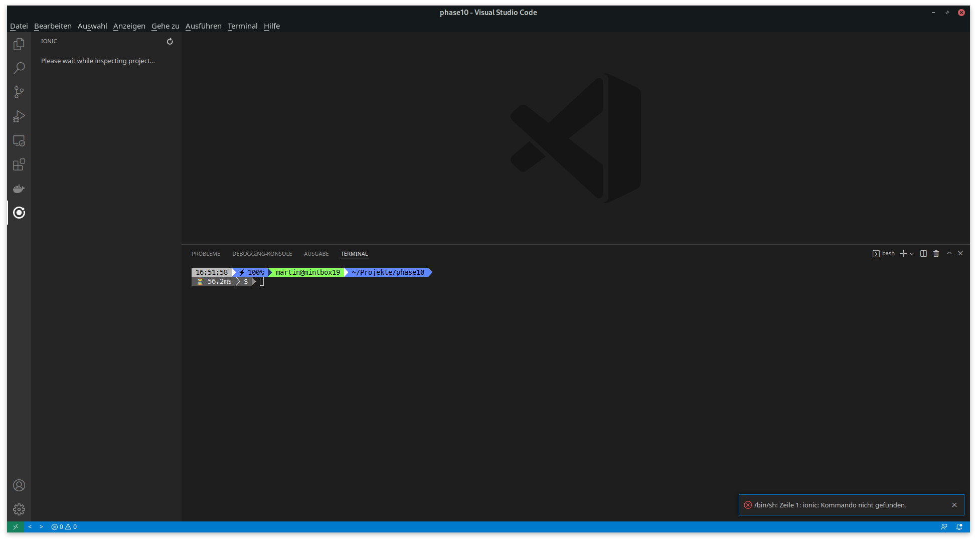 Error when trying to initialize a new ionic project · Issue #32 · ionic-team/vscode-extension ...