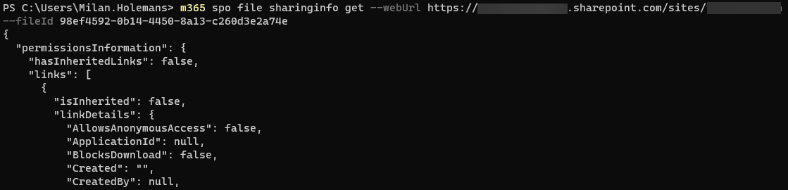 Bug report: Invalid Parameter when executing `m365 spo file sharinginfo get` · Issue #4036 · pnp ...