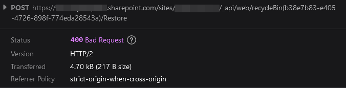 Bug: Bad request when targeting specific item in recycle bin · Issue #2629 · pnp/pnpjs · GitHub