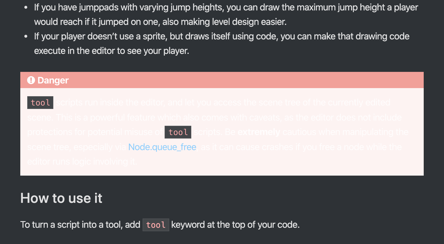 Docs Website Dark Theme Unreadable Text In Danger Modules · Issue 3135 · Godotenginegodot
