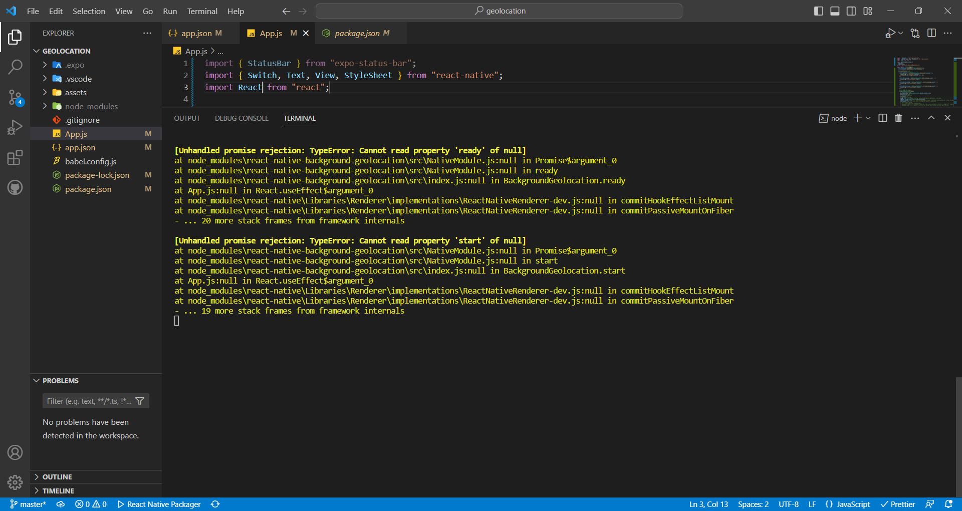 Package Not Working In Expo · Issue 1700 · Transistorsoftreact Native Background Geolocation