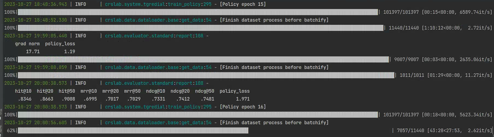 python run_crslab.py --config config/crs/tgredial/tgredial.yaml --save_data --save_system ...