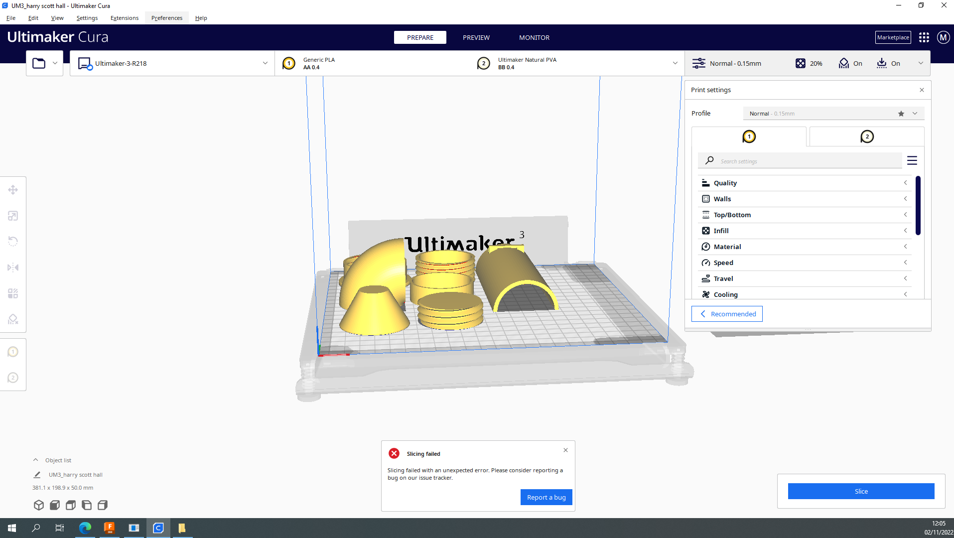 When I Try To Slice My Models It Freezes And Doesnt Slice It And Comes Up With A Possible Bug