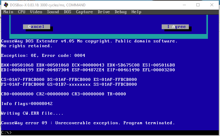 Scrolling Through License Agreement On Dos Installer Crashes To Command Prompt · Issue 737