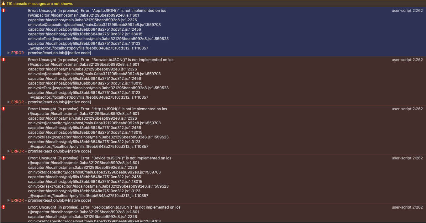 Bug Tojson Not Implemented On Ios · Issue 4661 · Ionic Teamcapacitor · Github
