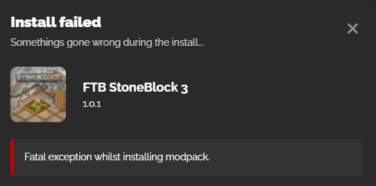 Bug Fatal Exception Whilst Installing Modpack · Issue 706