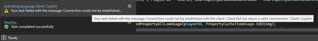 Visual Studio Copilot inline suggestions not showing until manually requested, output panel not ...