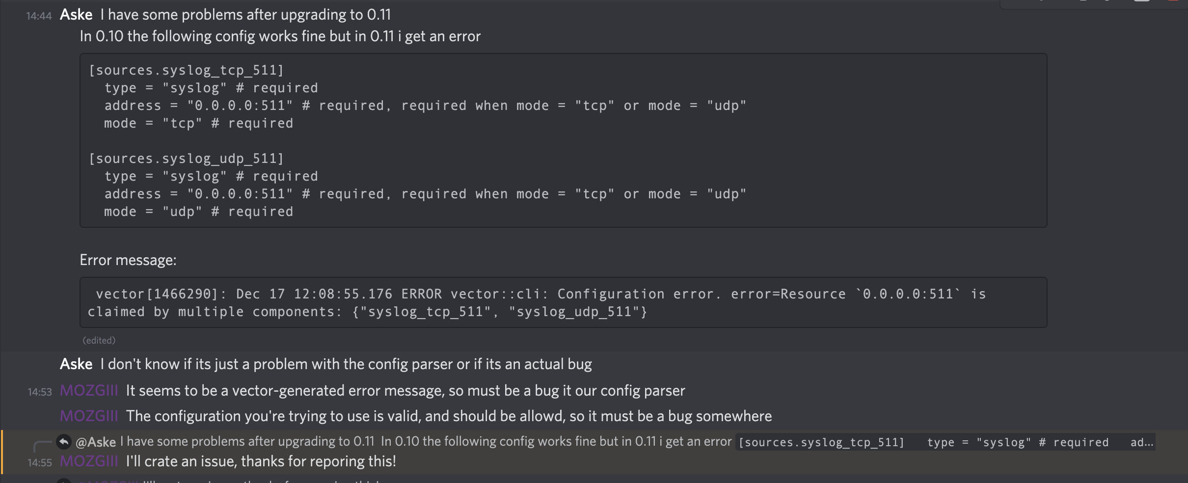 Vector 0.11 cannot bind to both TCP and UDP on same port. · Issue #5575 · vectordotdev/vector ...