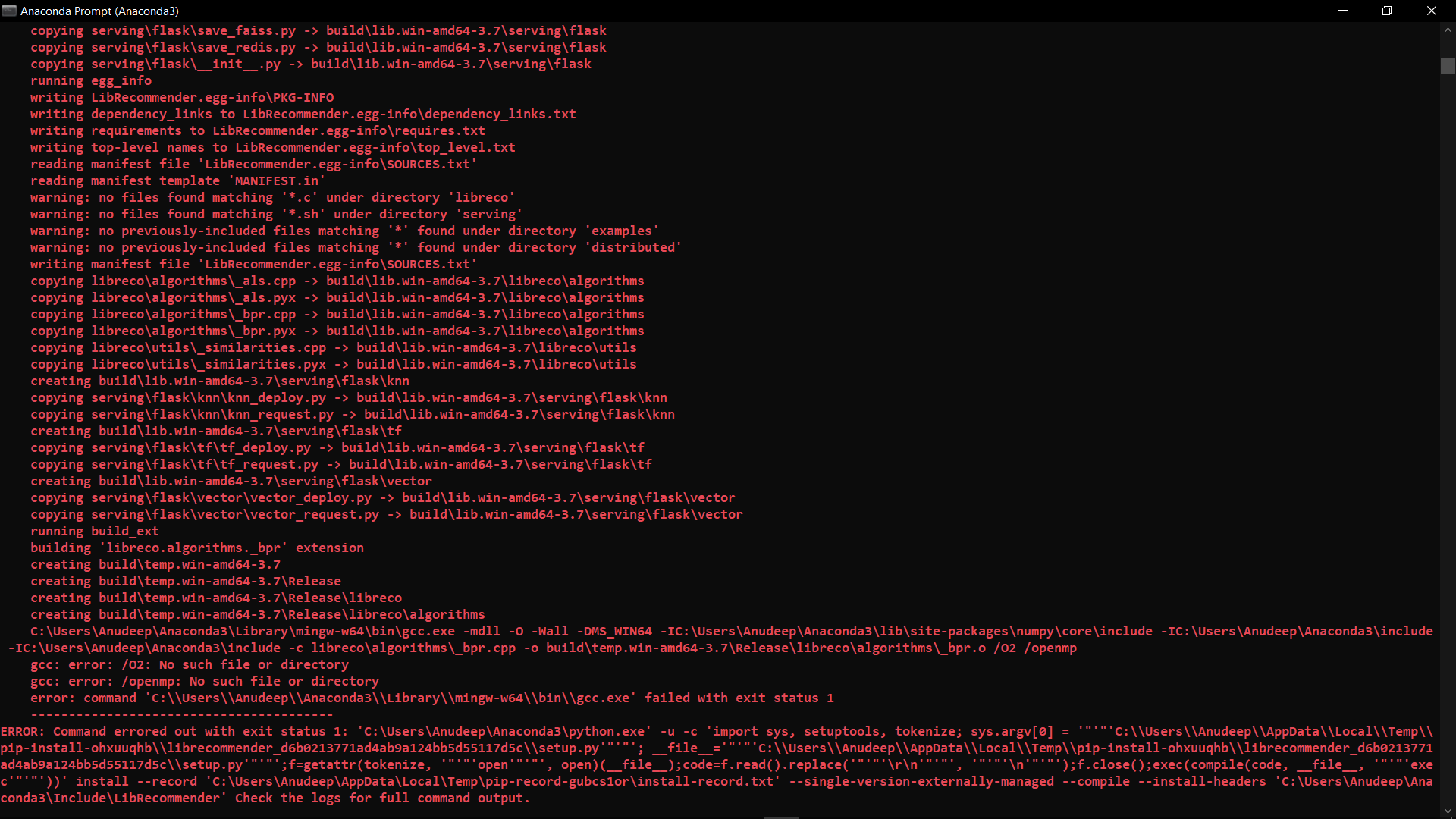 Failed installation of LibRecommender=0.6.4 · Issue #51 · massquantity/LibRecommender · GitHub
