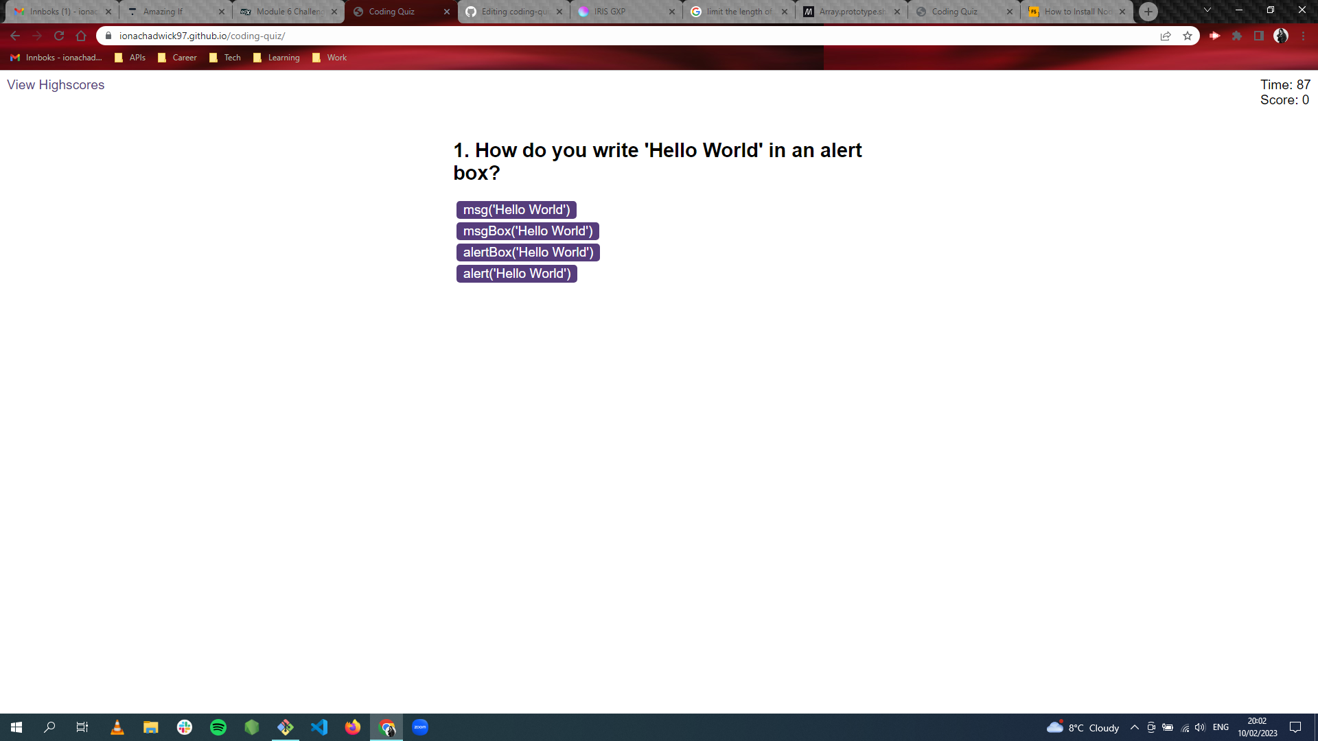 GitHub - ionachadwick97/coding-quiz