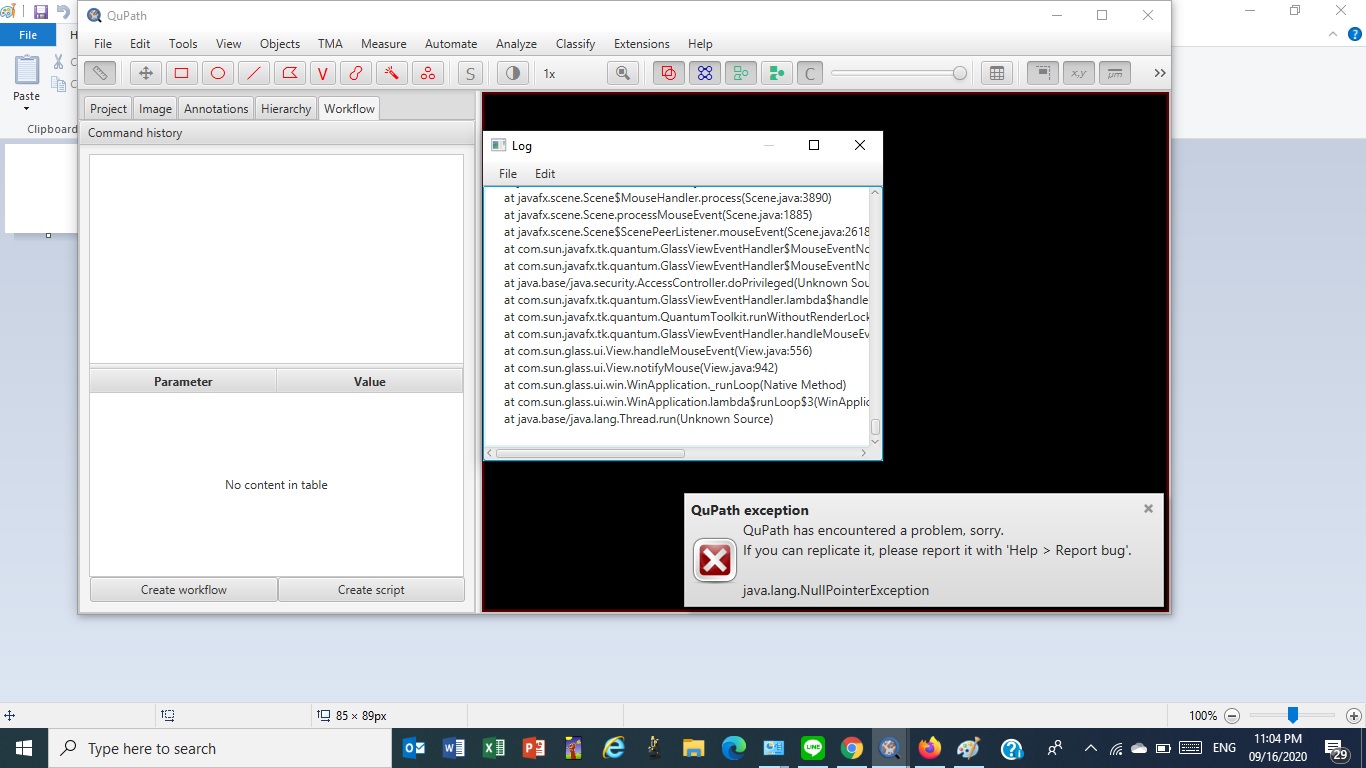 Exception when pressing 'Create workflow' if no image is open · Issue #608 · qupath/qupath · GitHub