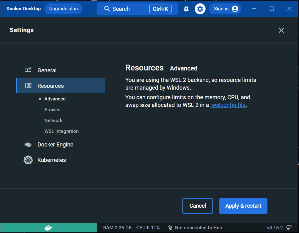 Wsl 2 Loss Of Resource Control Settings Compared To Old Wsl On Docker Desktop · Issue 9537
