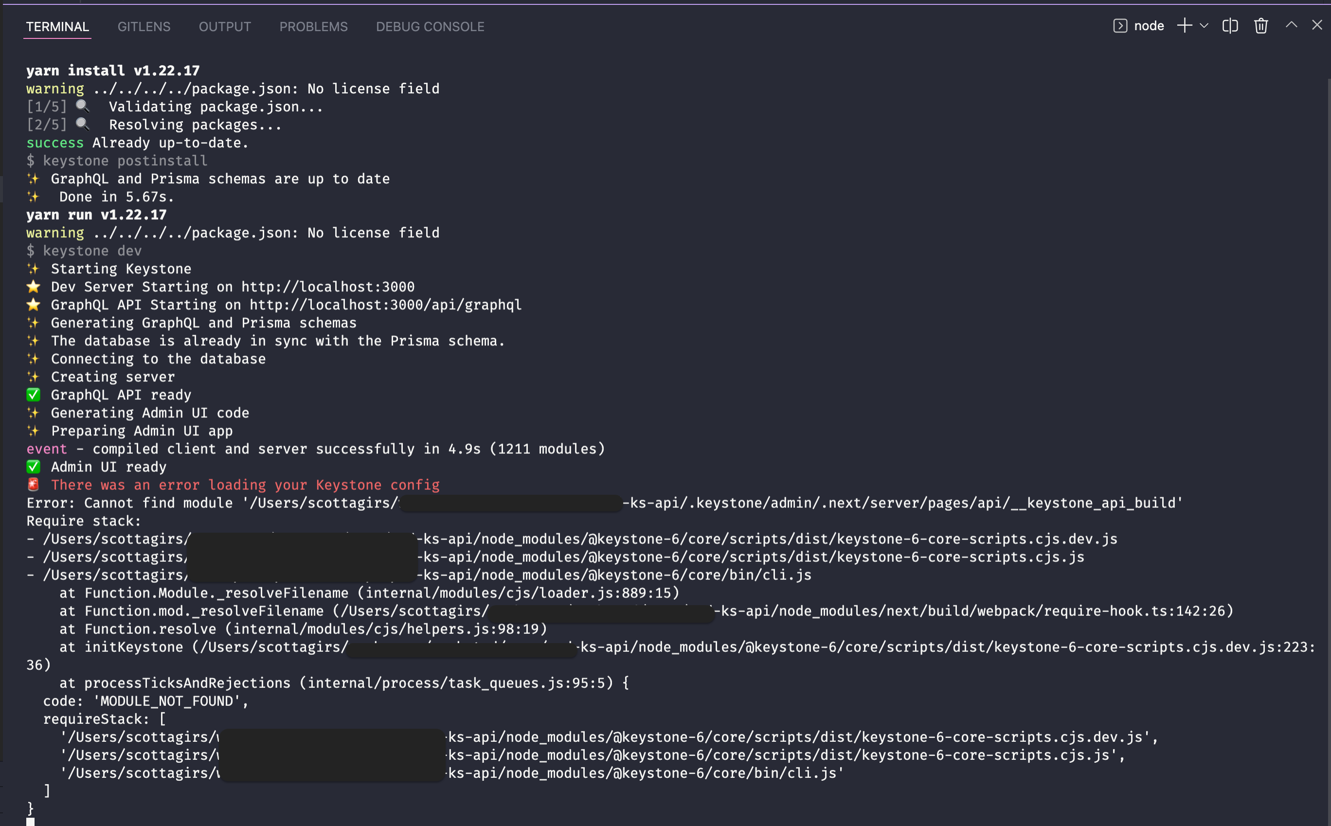 Install Fails: 🚨 There was an error loading your Keystone config ...