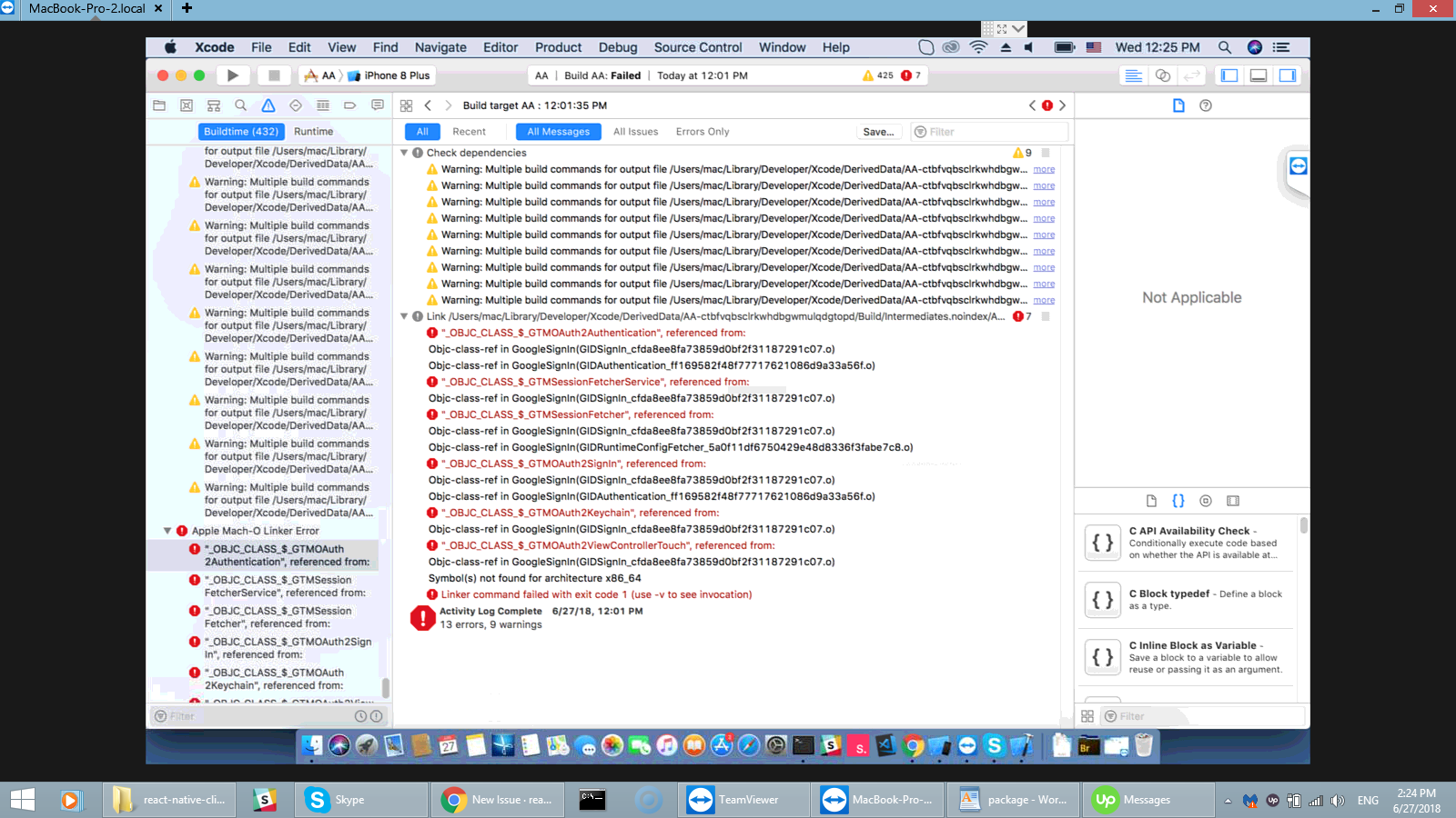Error: "_OBJC_CLASS_$_GTMOAuth2Authentication", referenced from · Issue #436 · react-native ...