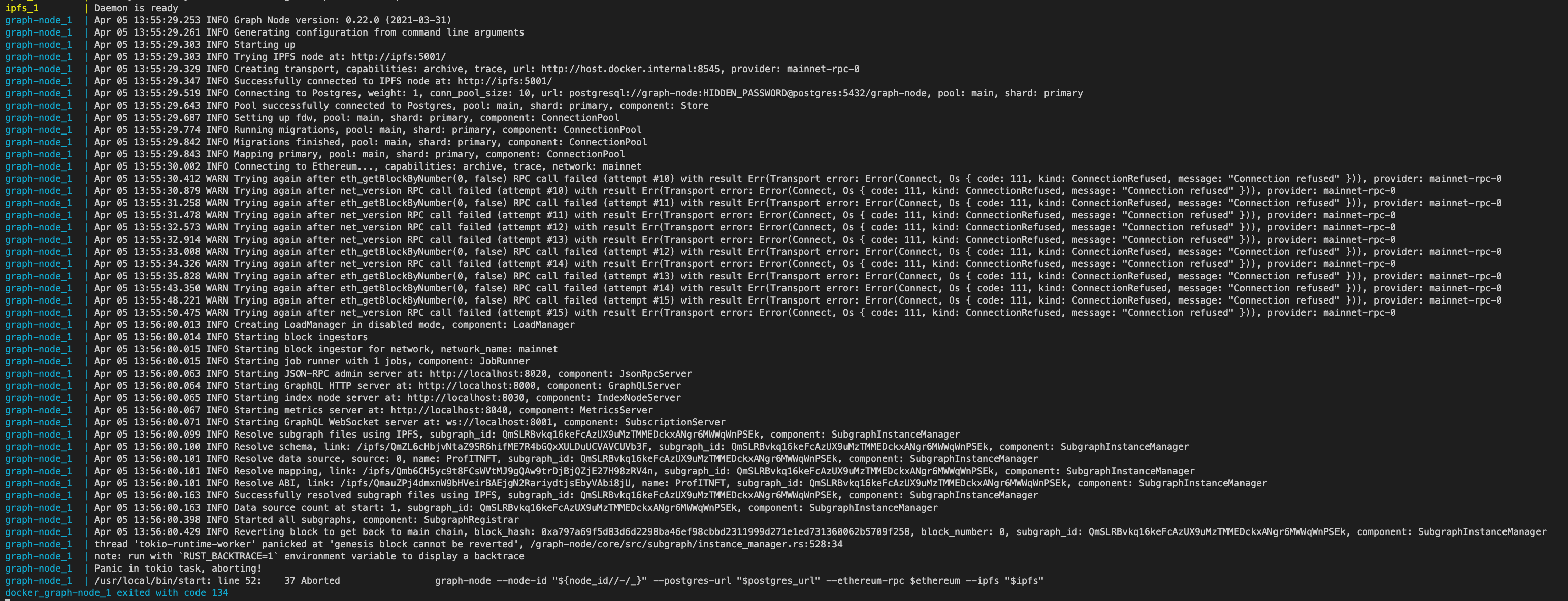 Unknown(the genesis block hash for chain mainnet has changed from ...