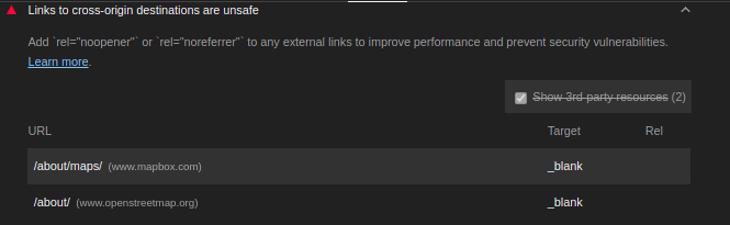 Links to cross-origin destinations are unsafe, reported by lighthouse · Issue #1154 · visgl ...