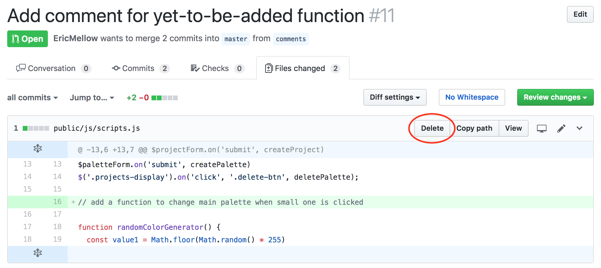 Add delete button to files in a PR by meloncatty · Pull Request #1398 ...