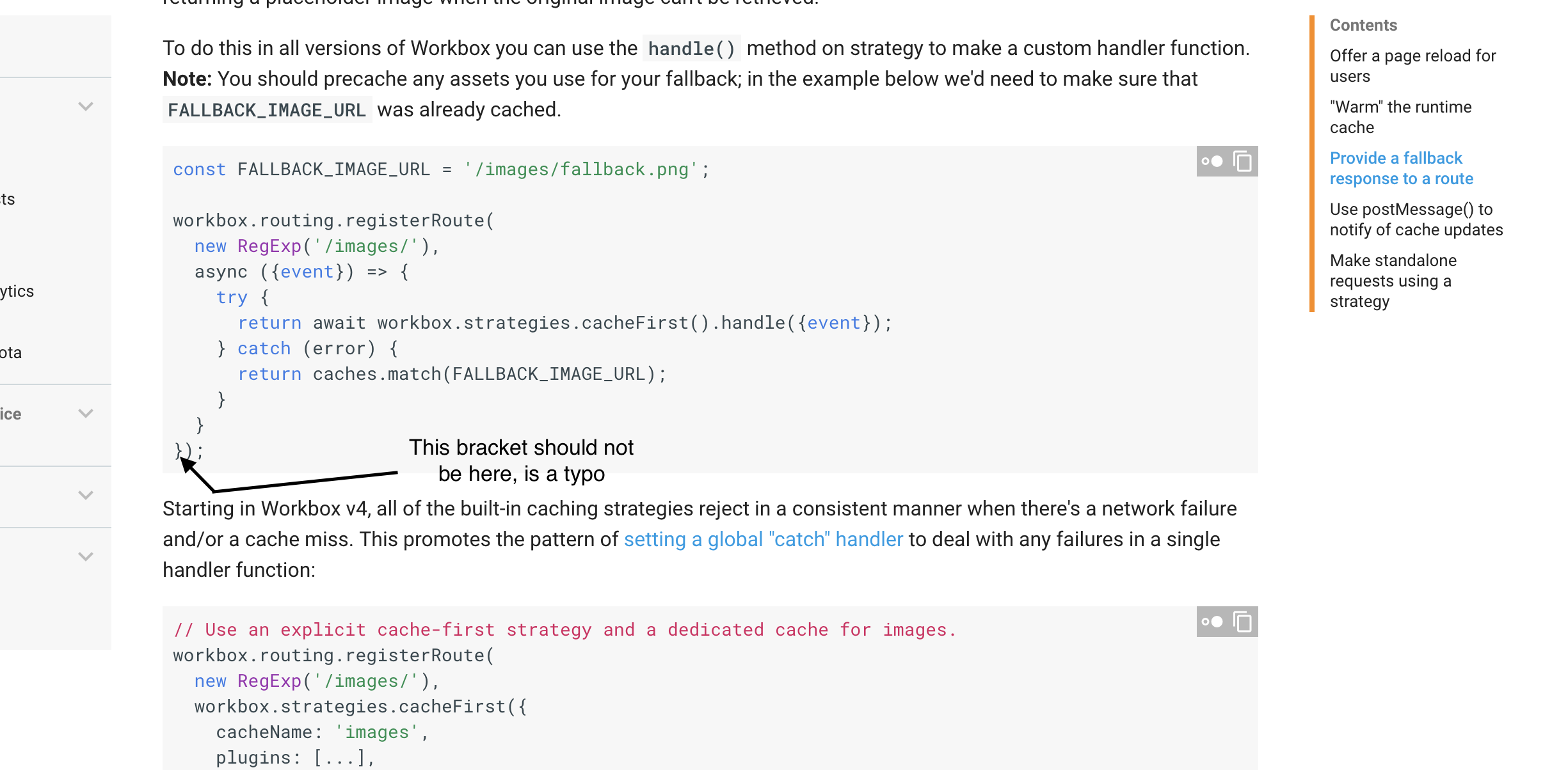 Typo on a snippet in the Advanced Recipes page · Issue #1713 · GoogleChrome/workbox · GitHub