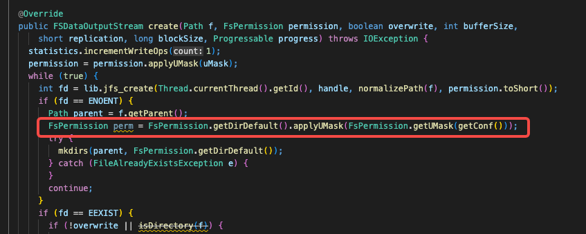 Incorrect permissions of created folders when creating FSDataOutputStream in non-exist folders ...
