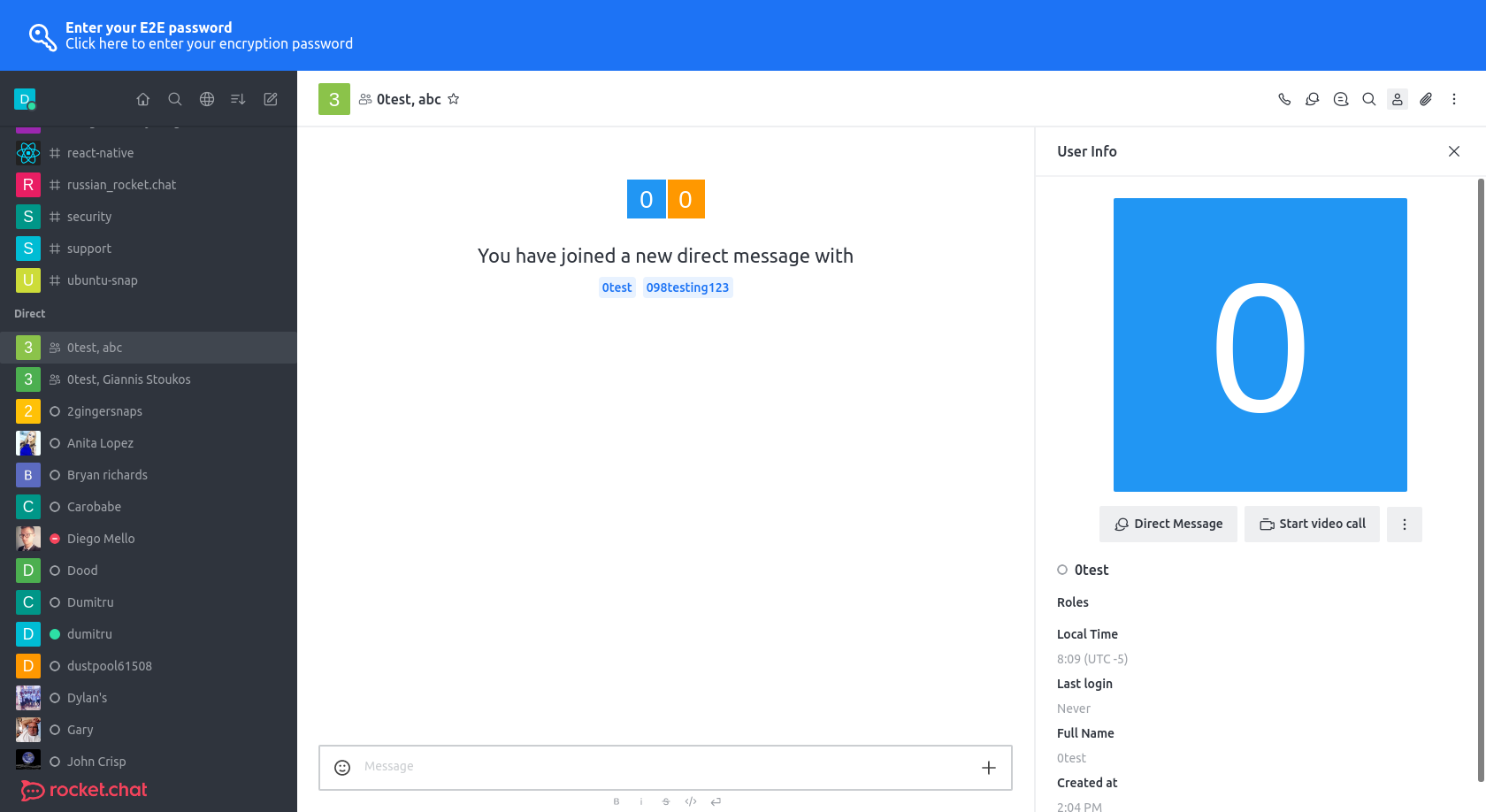 Status and info is only shown for the first user in direct message between multiple users ...