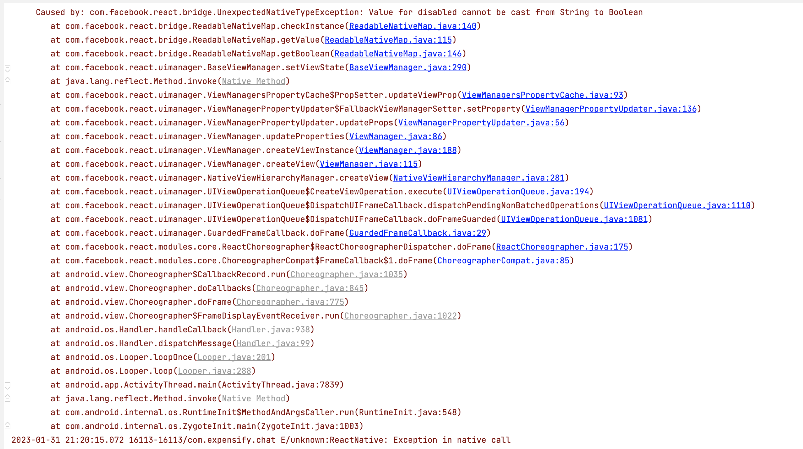 [$1000] Android crash: Value for disabled cannot be cast from String to Boolean · Issue #14599 ...