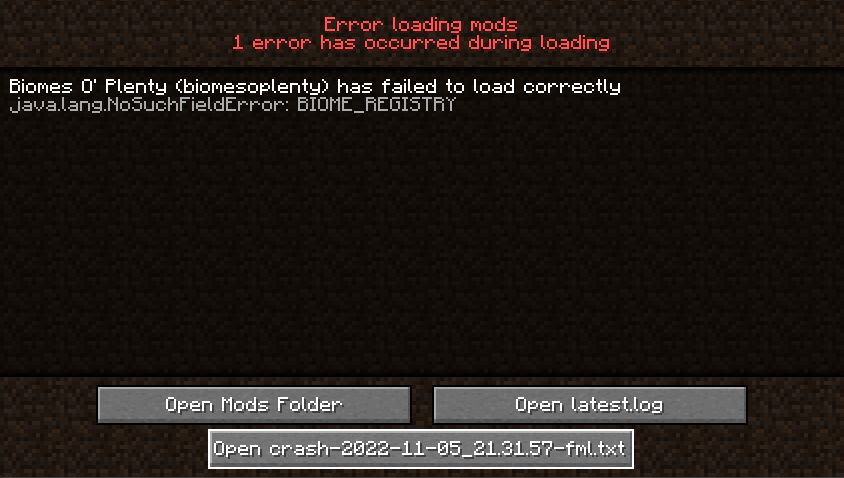 Minecraft crashes before I even open singleplayer. · Issue #2059 · Glitchfiend/BiomesOPlenty ...