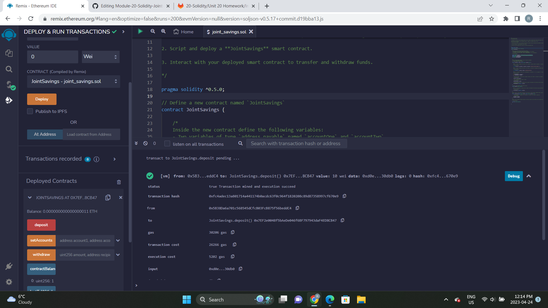 Github Reidemamodule 20 Solidity Joint Savings Account Using Solidity To Build A Smart