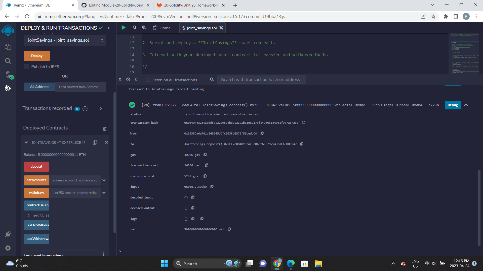 Github Reidemamodule 20 Solidity Joint Savings Account Using Solidity To Build A Smart