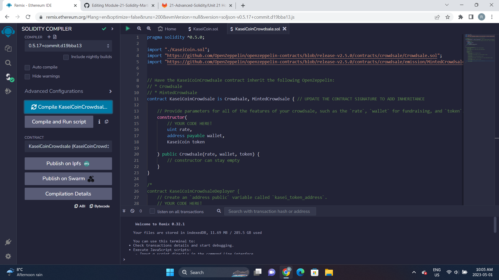 GitHub - reidema/Module-21-Solidity-Martian-Token-Crowdsale: Solidity and Tokenization