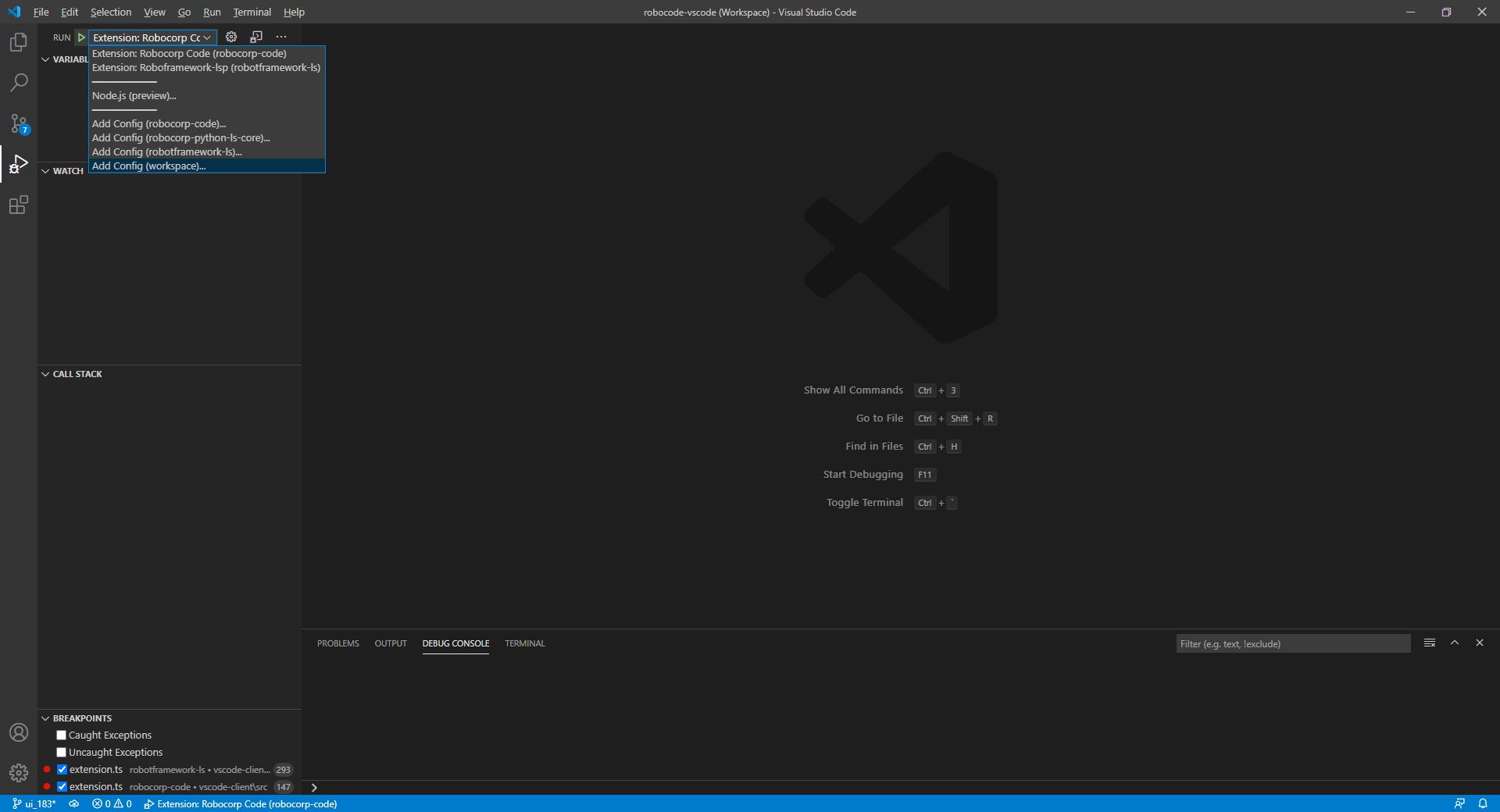 Creating launch config opens extensions tab when it should show additional launch snippets ...