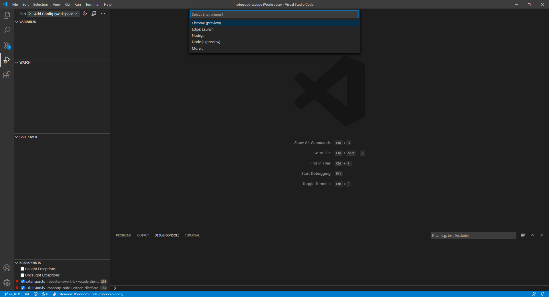 Creating launch config opens extensions tab when it should show additional launch snippets ...