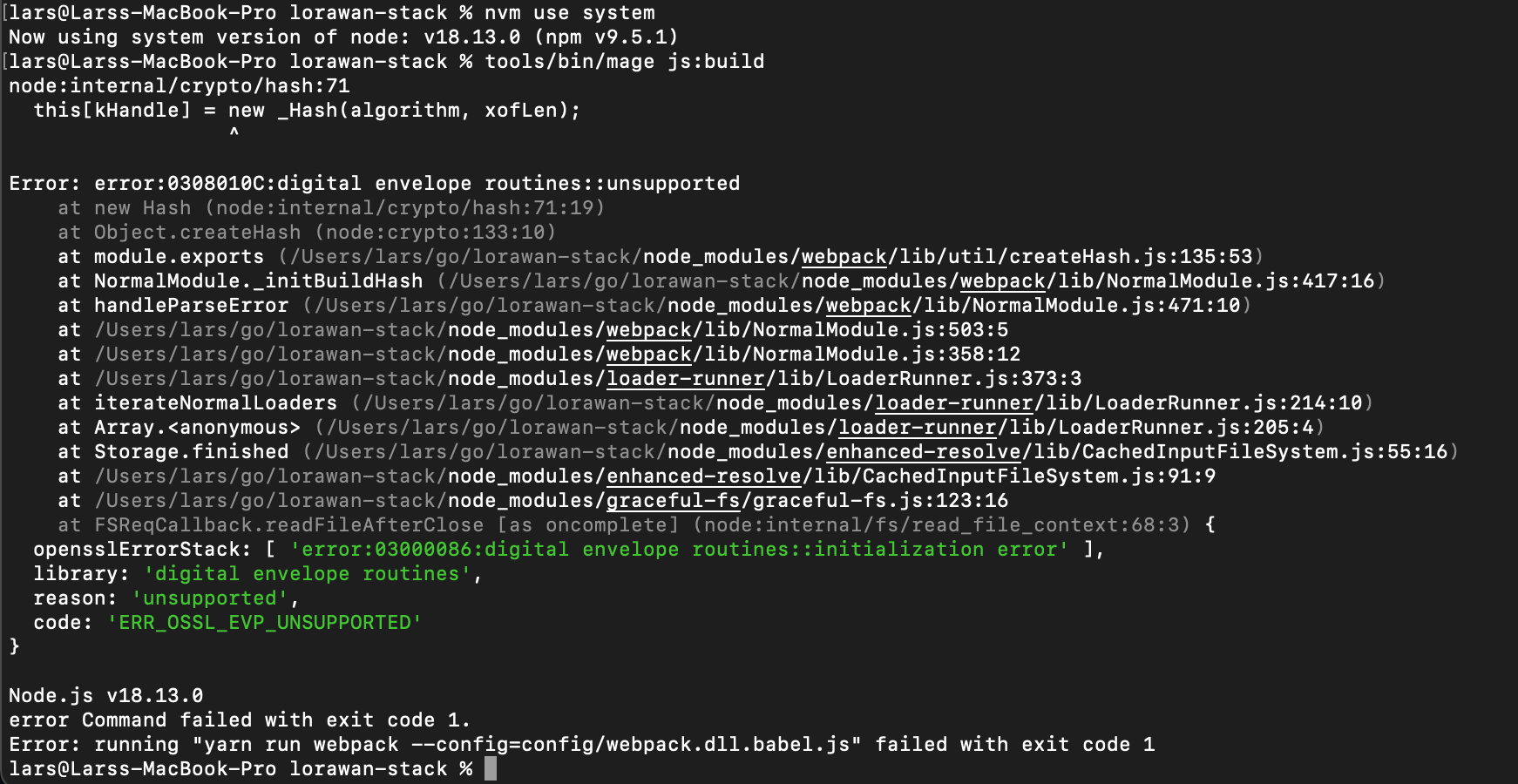 Using Node V18 13 Gives Error · Issue 6140 · Thethingsnetwork Lorawan Stack · Github