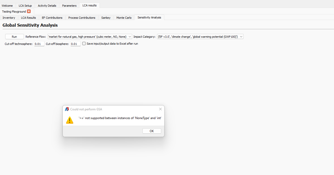 Error while performing sensitivity analysis · Issue #878 · LCA-ActivityBrowser/activity-browser ...