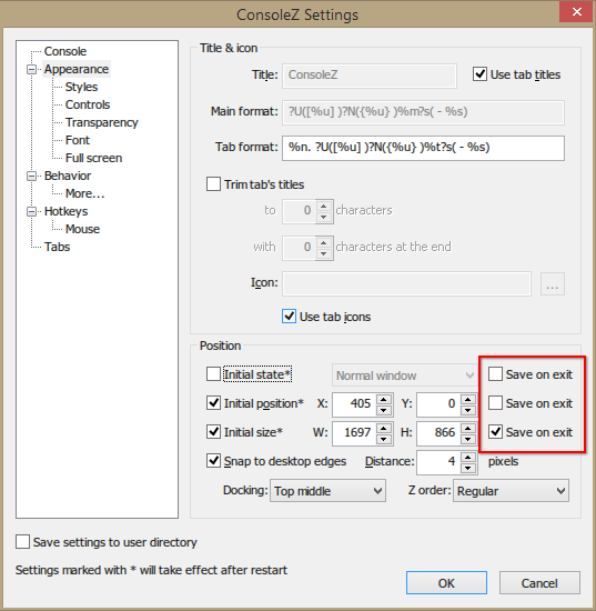 Question: Remember last position & size? · Issue #521 · cbucher/console · GitHub