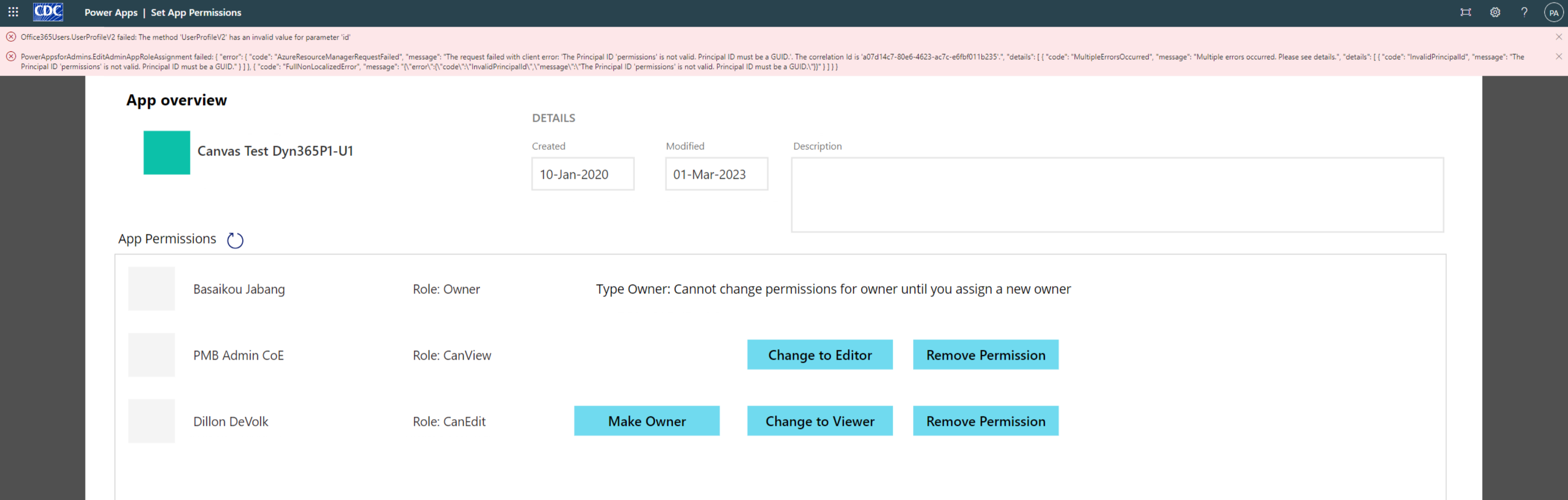 [CoE Starter Kit - BUG] Set App Permissions - When you go from one owner to another on a app it ...