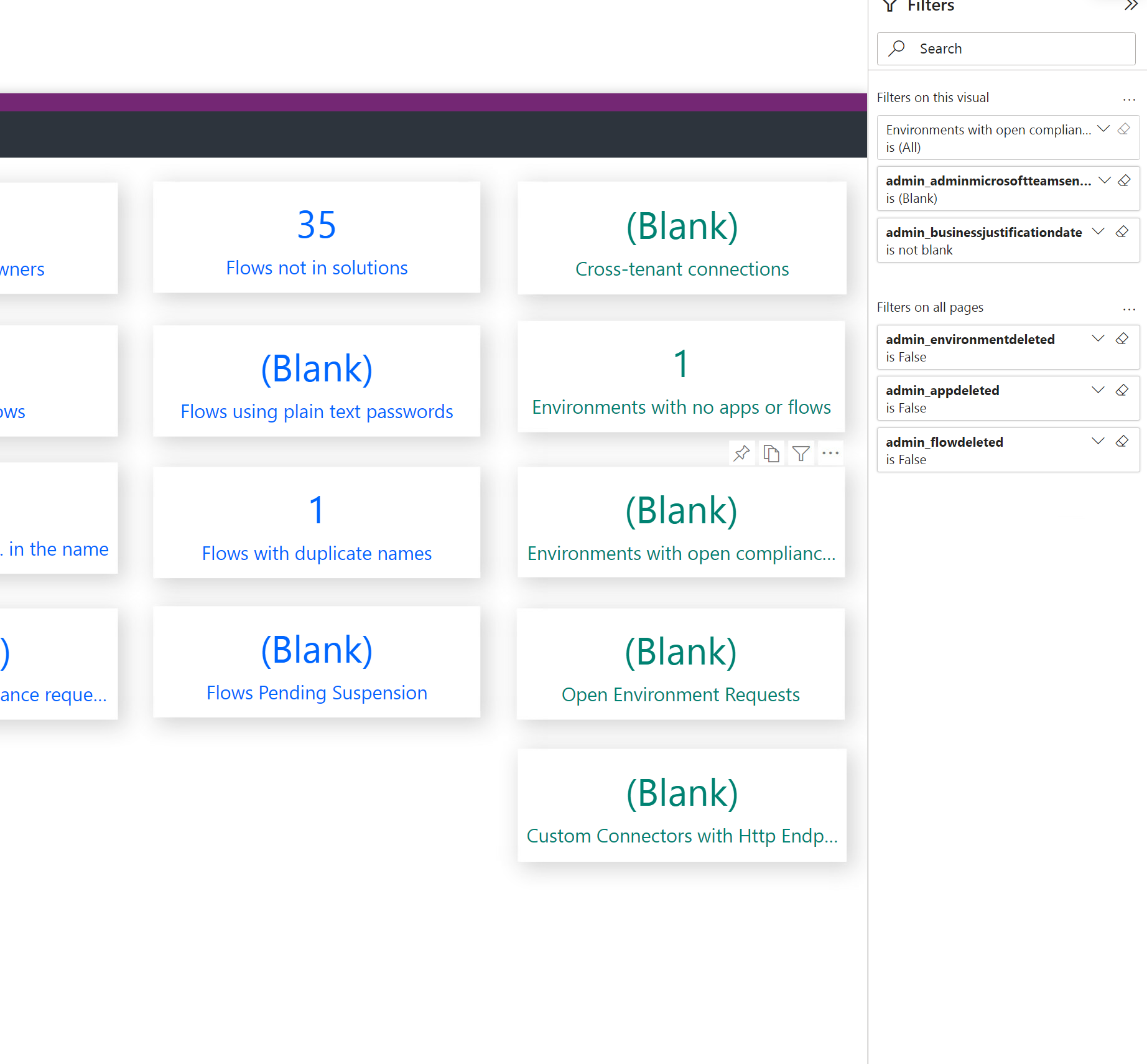 [CoE Starter Kit - BUG] Power Platform Governance and Compliance Report - Environments with open ...