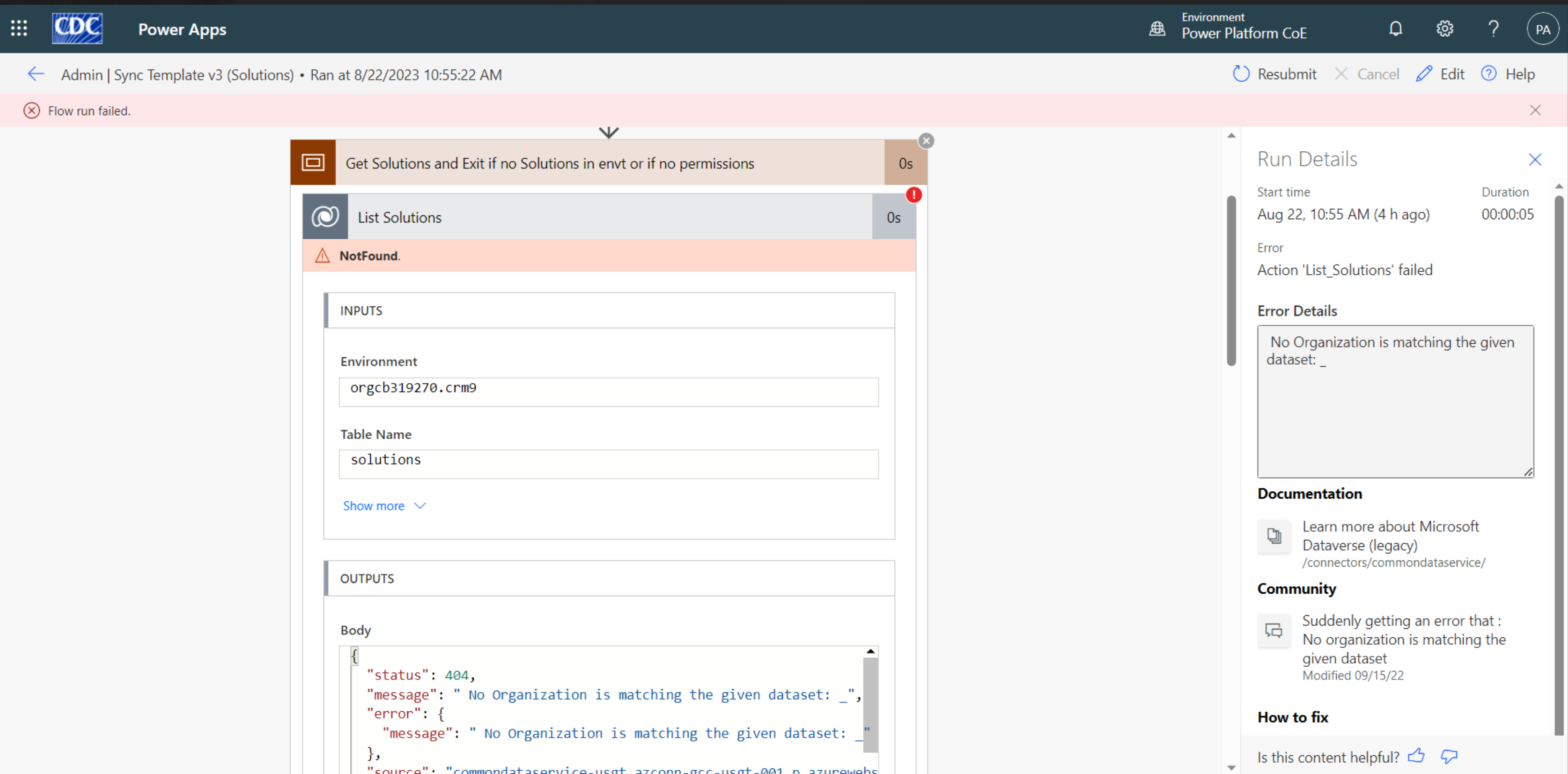 [CoE Starter Kit - BUG] Many Flows Admin | Sync Template V3 Showing No Organization is matching ...