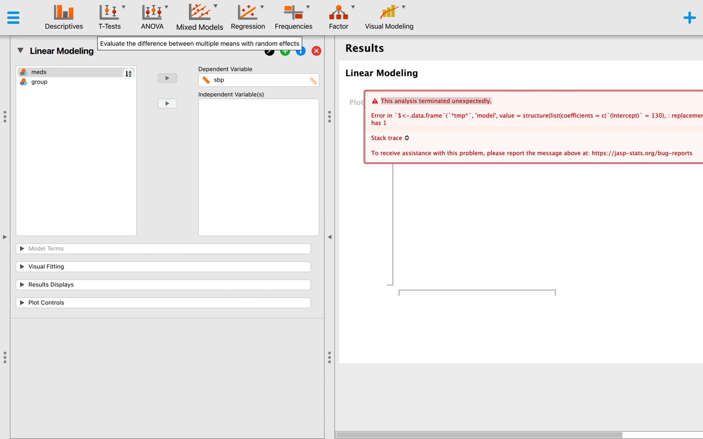 [Bug]: This analysis terminated unexpectedly. · Issue #1892 · jasp-stats/jasp-issues · GitHub