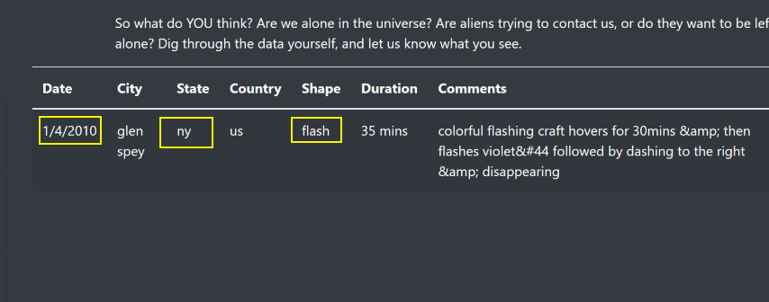 GitHub - ericksonvo/UFOs: javascript and bootstrap