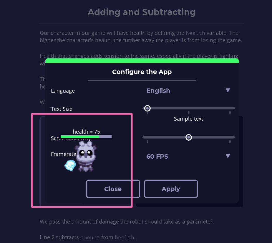 Robot is on top of settings overlay · Issue #397 · GDQuest/learn-gdscript · GitHub